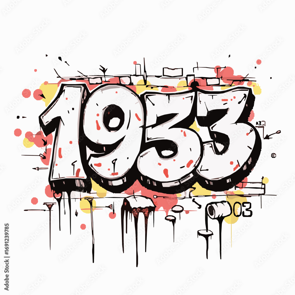 Stock-Vektorgrafik „Graffiti art number 1933 with red and yellow paint ...
