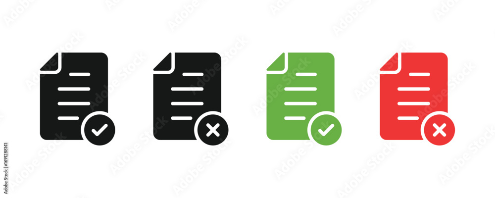 Document approval or rejection status icon. File with check mark and ...