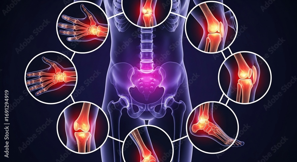 Human anatomy highlights joint pain areas, medical research, science ...