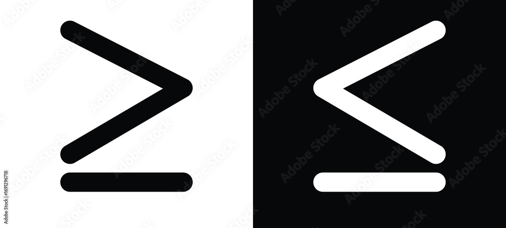 Mathematics inequality symbols. Greater than, less than, greater than ...