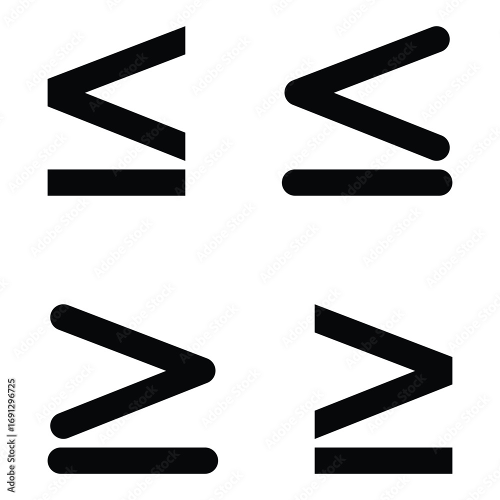 Mathematics inequality symbols. Greater than, less than, greater than ...