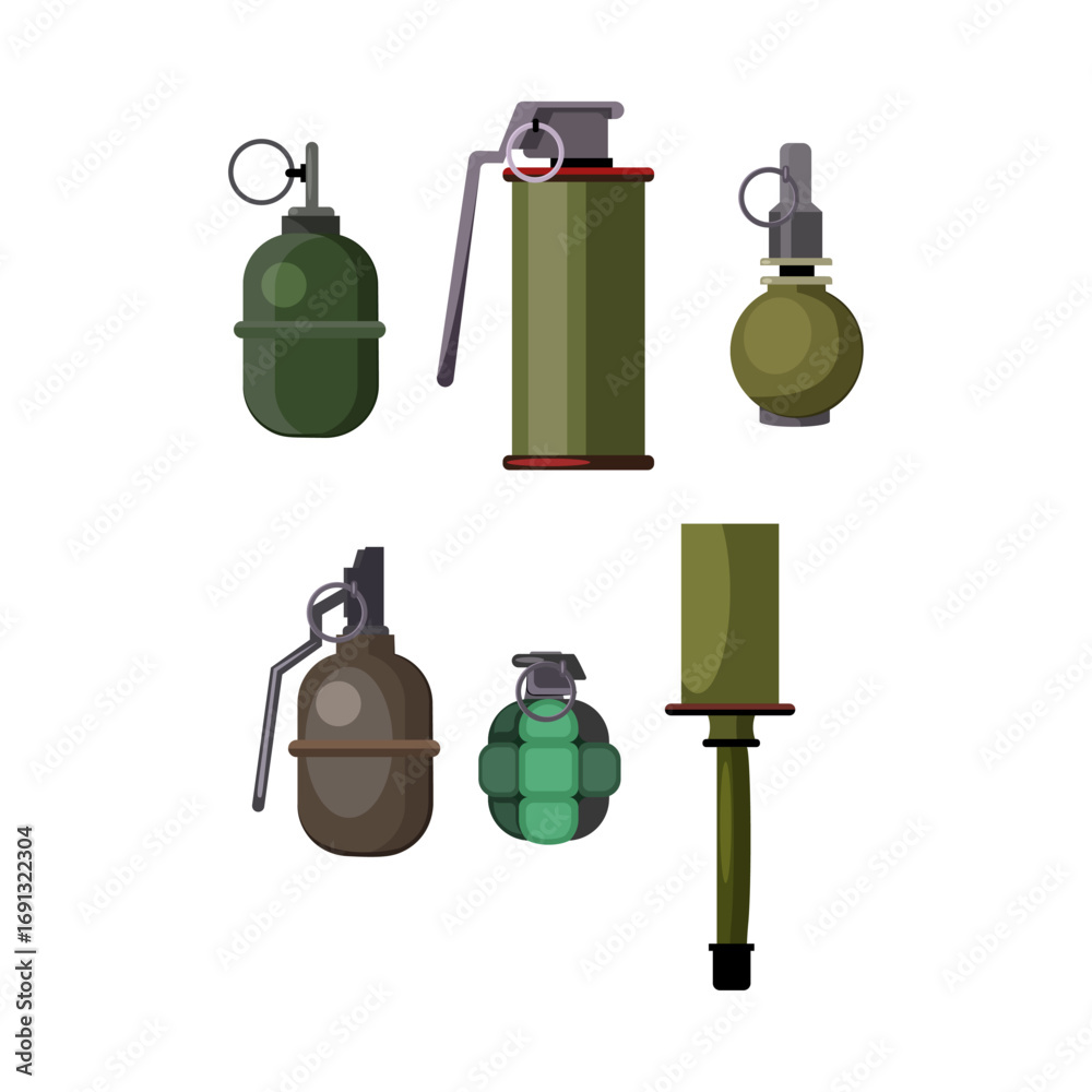 Set Military Hand Grenades Types and Designs Stock Vector | Adobe Stock