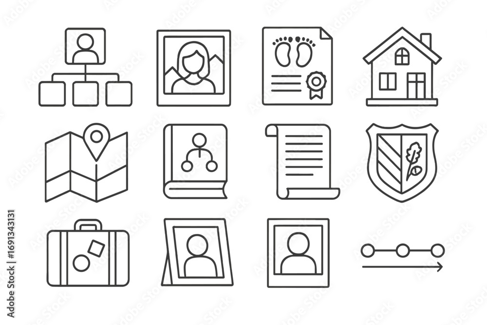Ancestry Icon Set. Outline icon set of Ancestry and genealogy learning ...