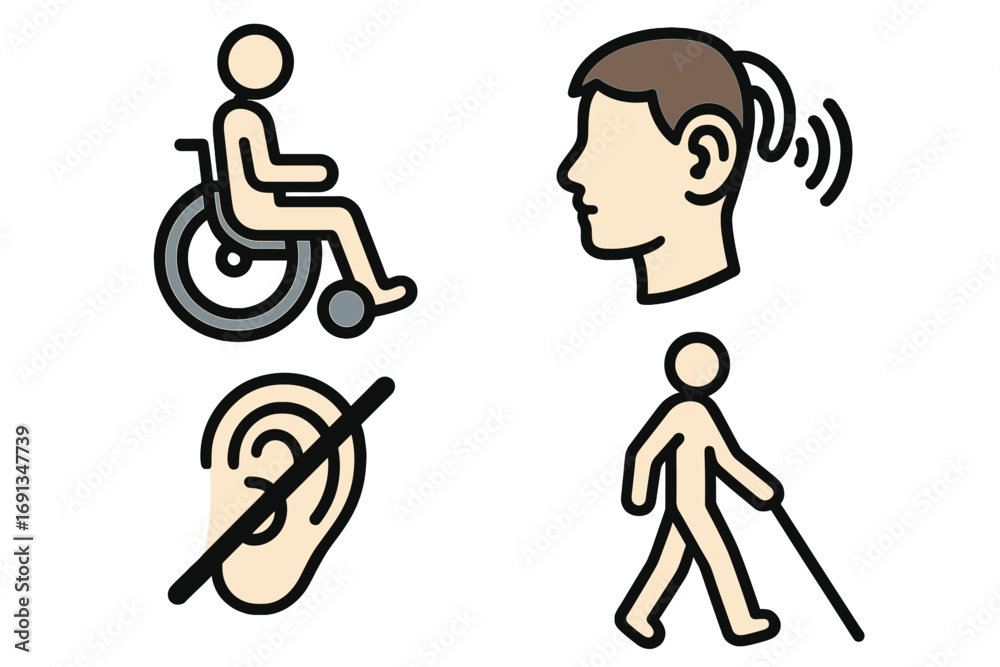 Accessibility icon set. Vector symbols for inclusive design. Disability ...