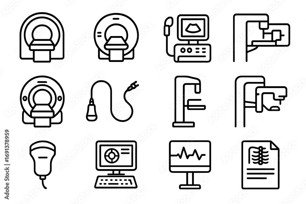 Medical Imaging Icons. Outline icon set of Medical imaging technology ...