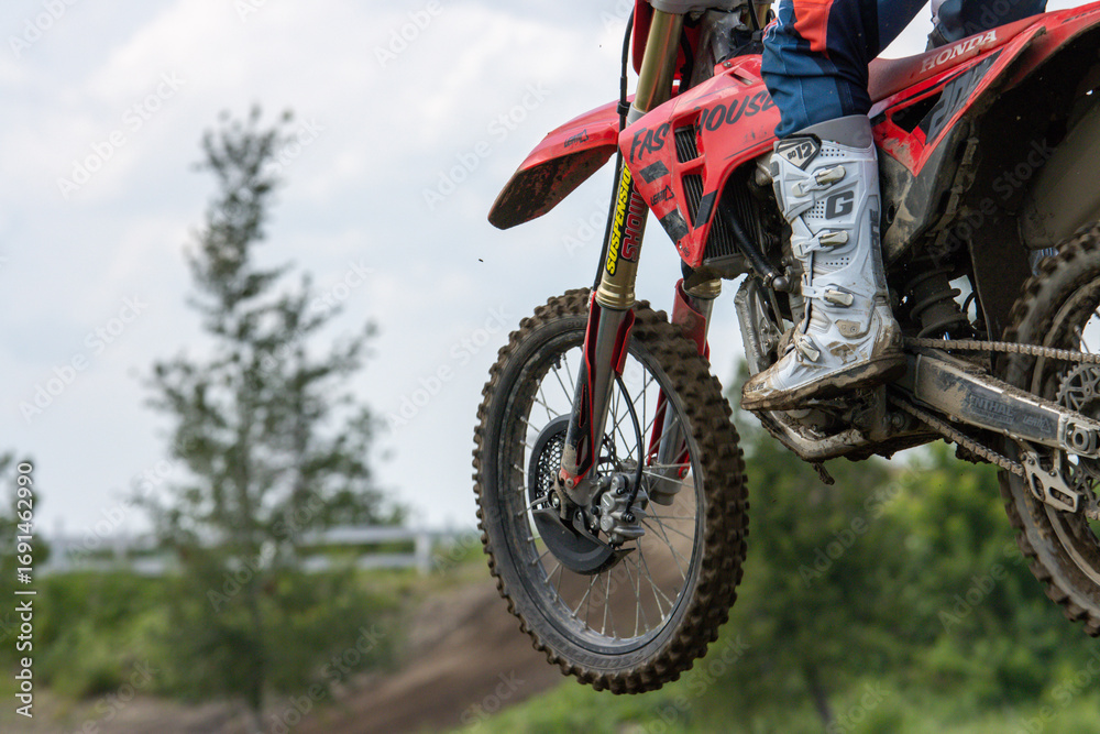 Quebec, Canada, 20 July 2025 : Motocross rider jumps dirt bike on ...