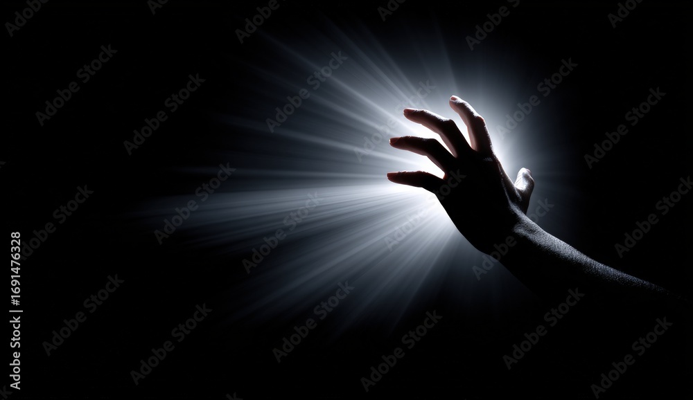 A hand reaching towards a light source (1) Stock Photo | Adobe Stock