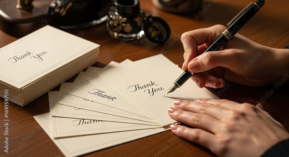 Expressing gratitude with handwritten thank you notes showing ...