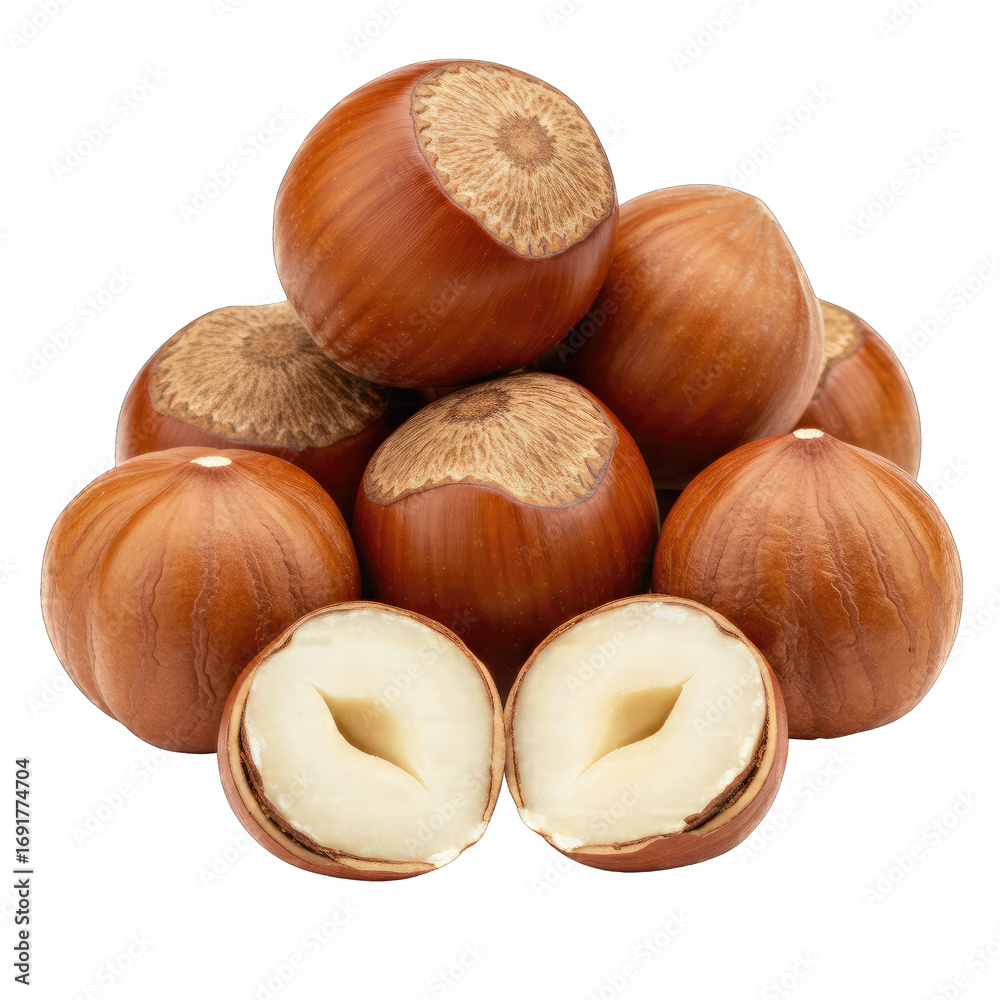 Pile of Hazelnuts with One Cut in Half Showing the Creamy White ...