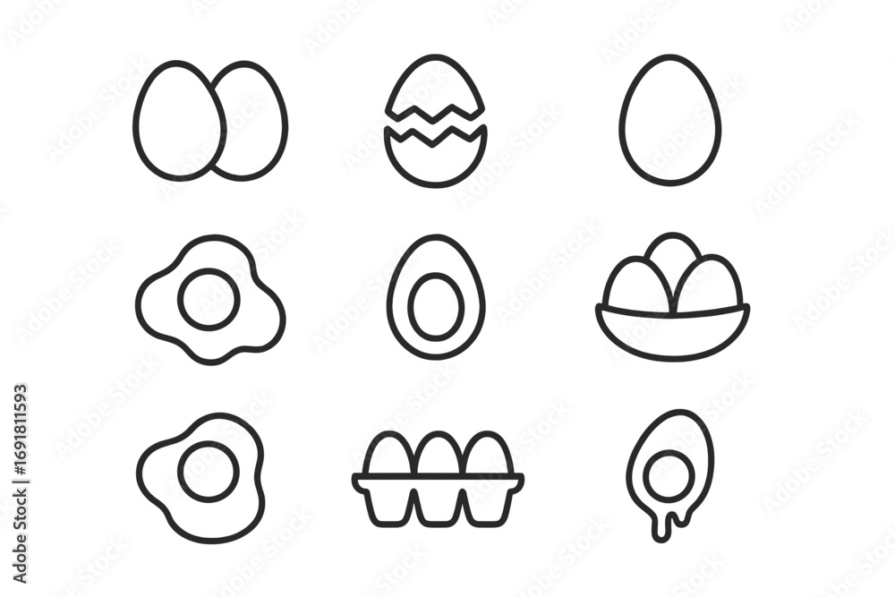 Egg icon set, thin line food symbols. Collection of linear pictograms ...