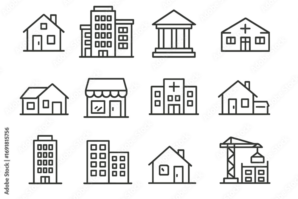 Building & real estate line icon set. Thin linear pictogram collection ...