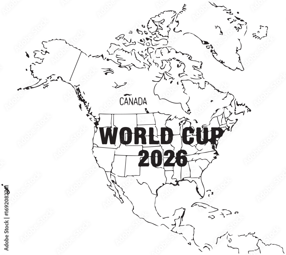 Image vectorielle Stock Outline Map of North America with Text for 2026 ...