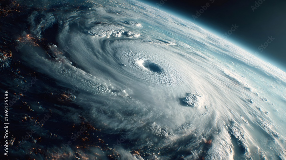 Powerful hurricane swirling over planet earth from space Stock Photo ...