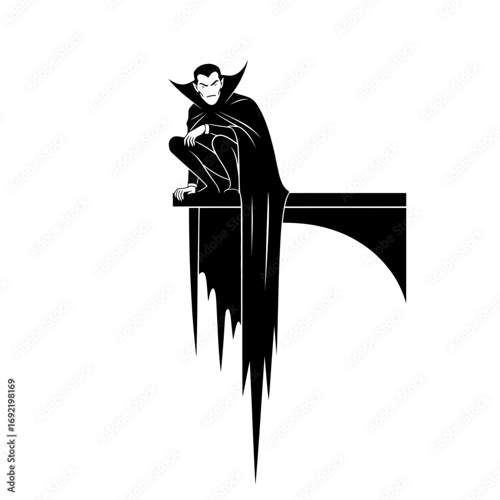 Vector art of creepy vampire perched on a ledge, , a spooky silhouette ...