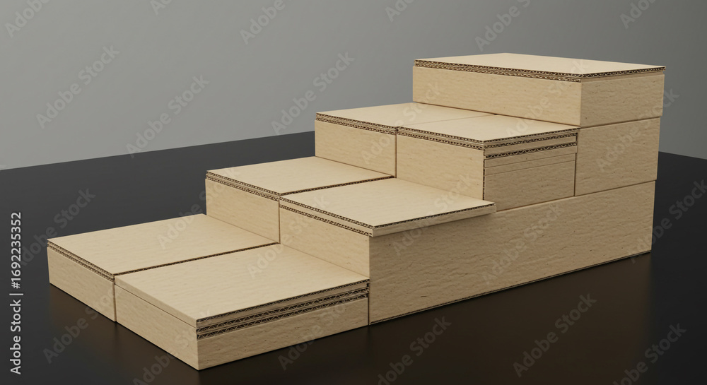Cardboard boxes arranged in ascending steps symbolize growth, progress ...