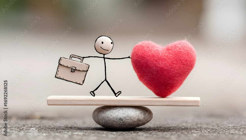 Ilustración de Stock Balancing a briefcase and heart, a stick figure ...