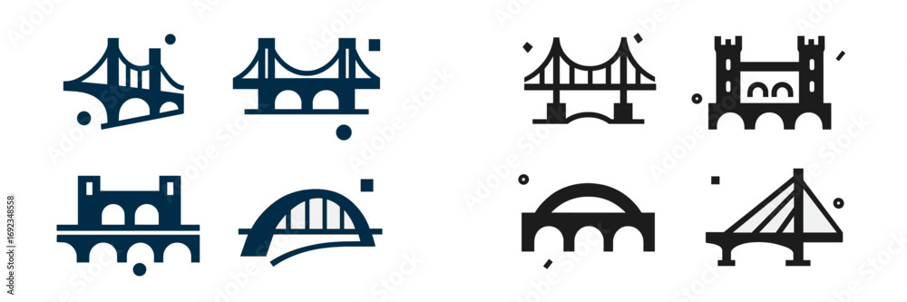 Minimalist bridge icons with various architectural designs like ...