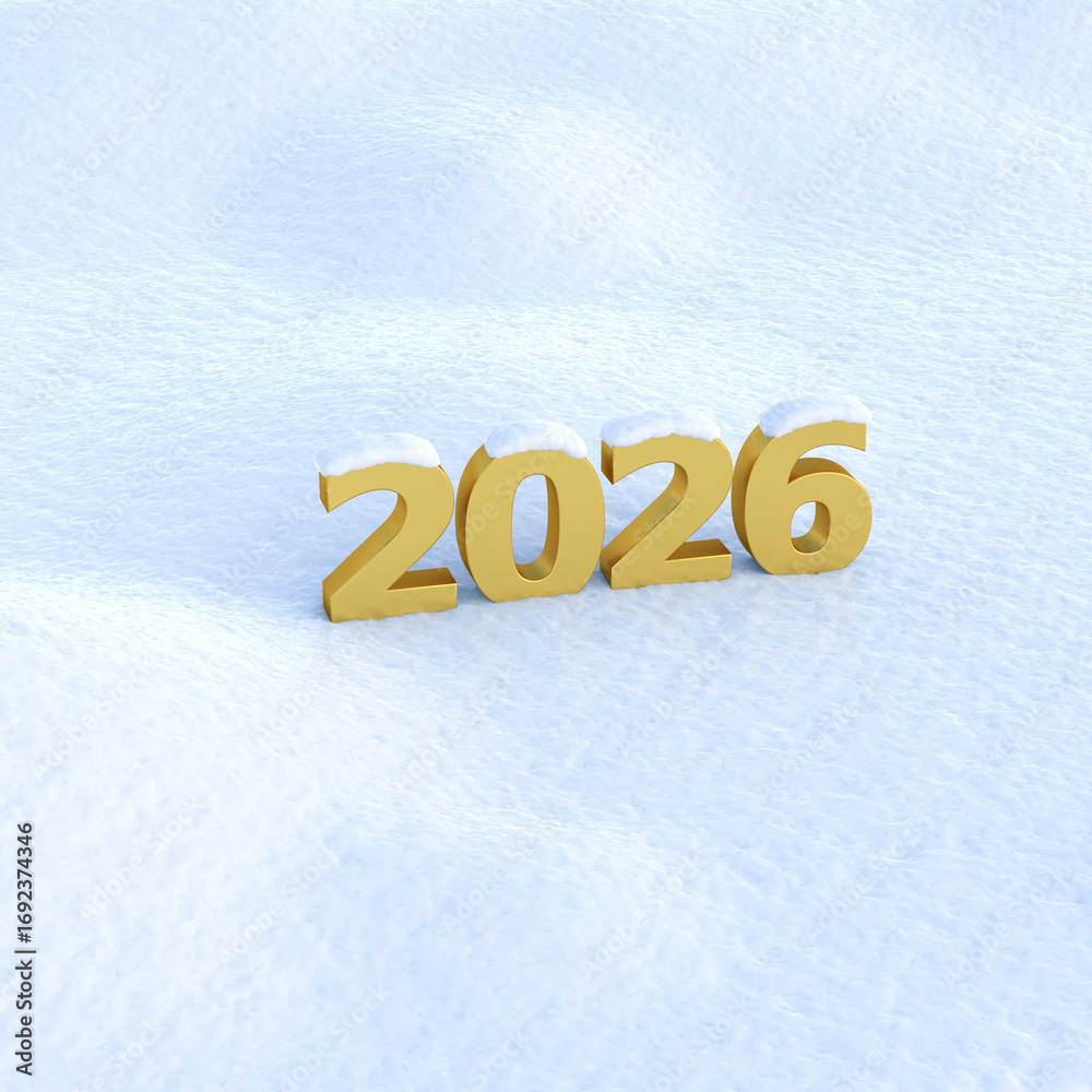 Happy New Year 2026 concept: The golden numbers 2026 snow-covered and ...