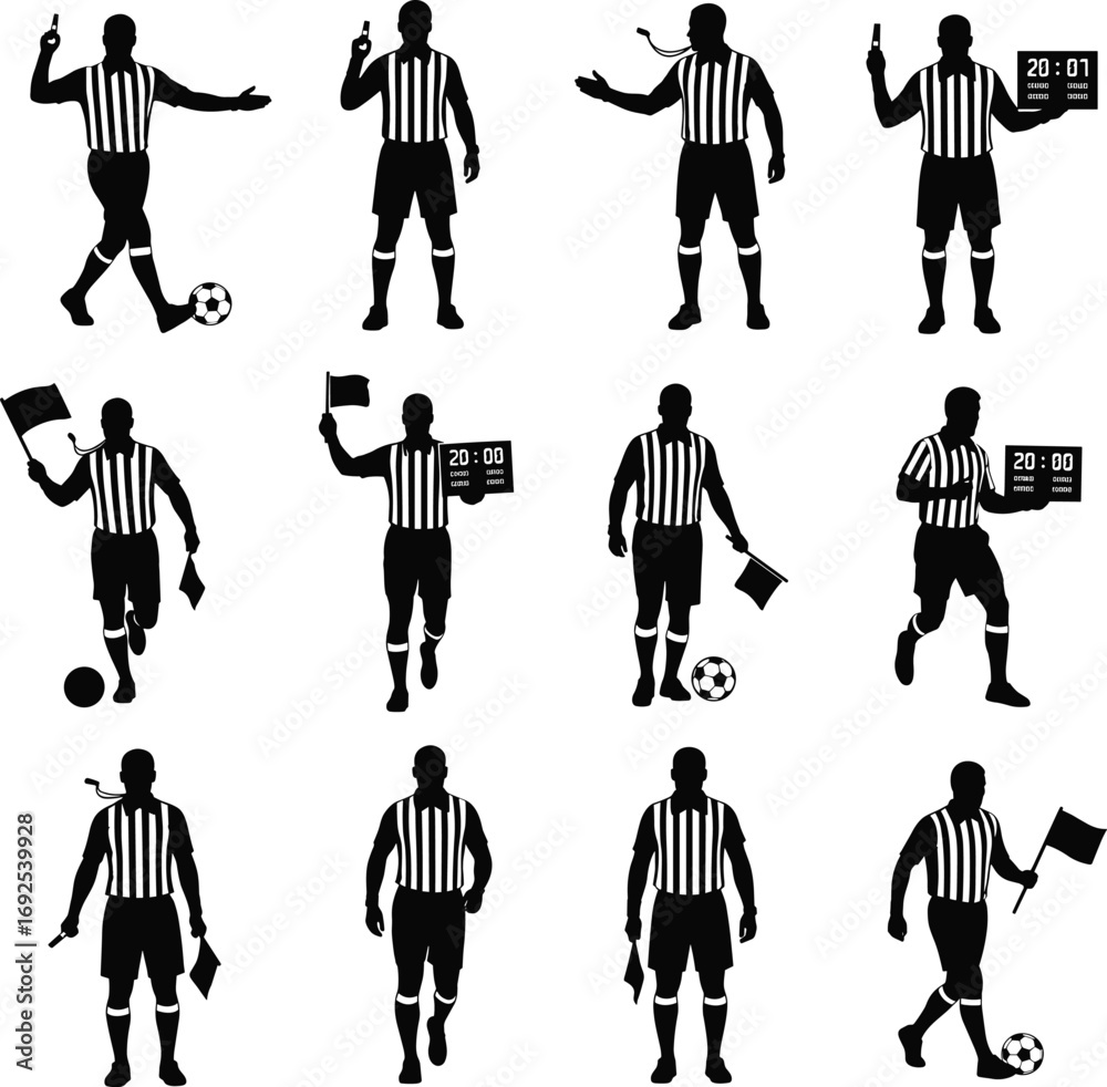 Image vectorielle Stock Silhouettes of soccer referees with whistle ...