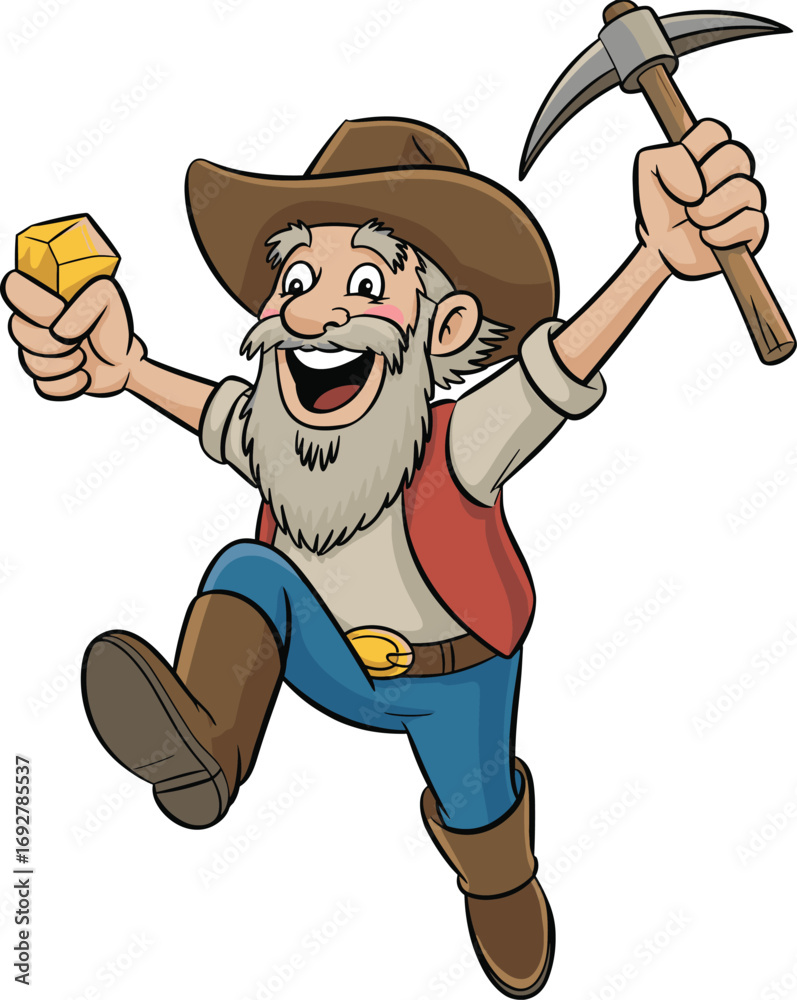 Stock-Vektorgrafik „"Cartoon gold miner, prospector jumping with joy ...