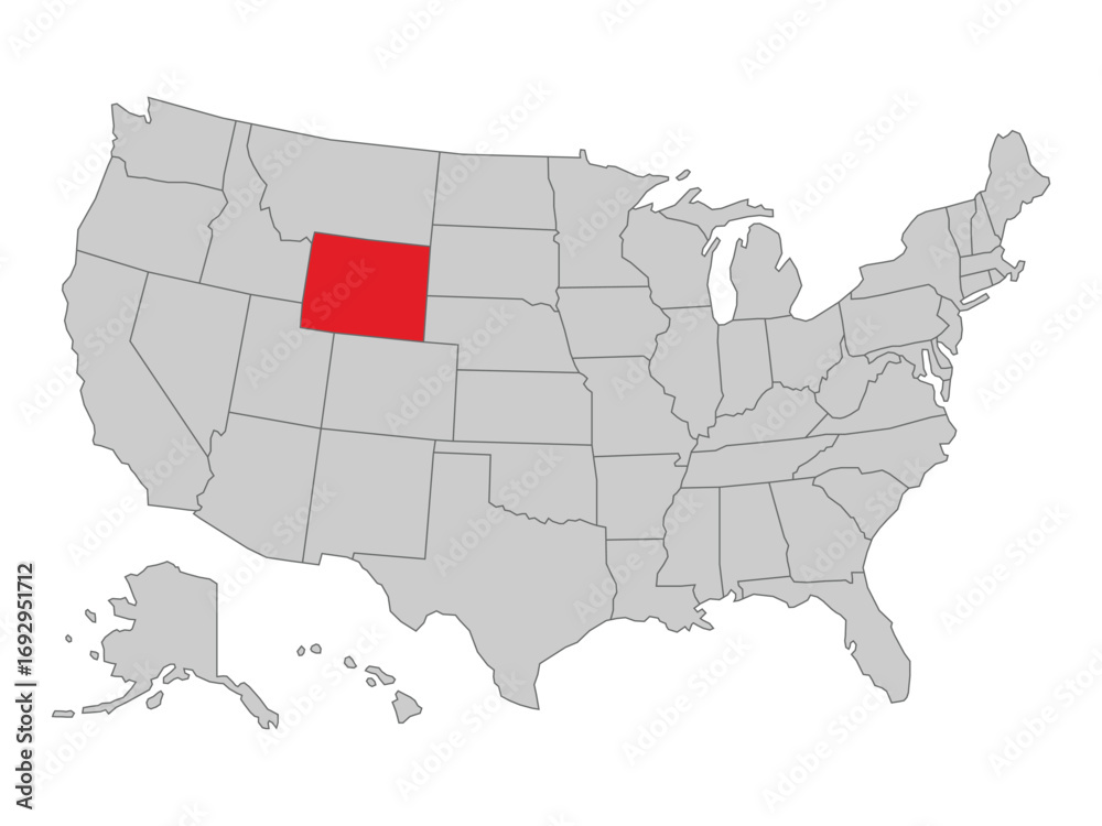 United States political map with Wyoming state highlighted, vector ...
