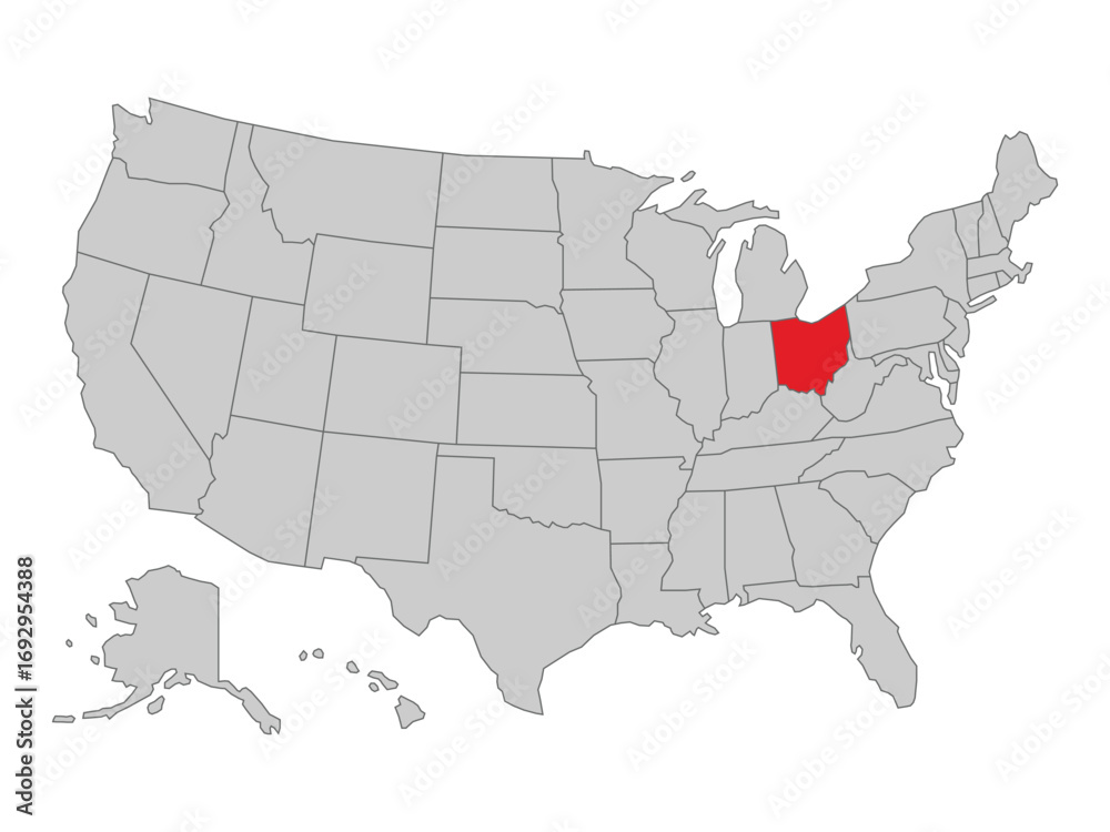 United States political map with Ohio state highlighted, vector ...