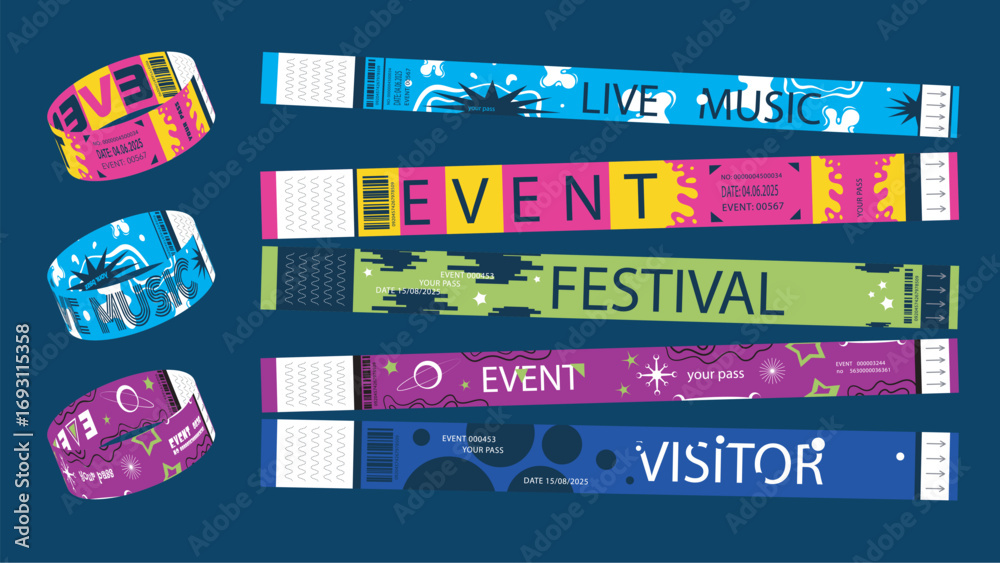 Y2k event party bracelet design. Retro modern pass ticket set for ...