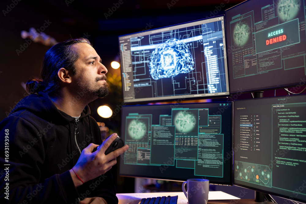 Foto de Stock Upset hacker getting access denied error while doing ...