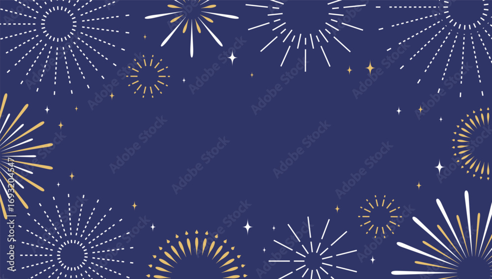 Firework frame. Christmas celebration banner border with gold fireworks ...