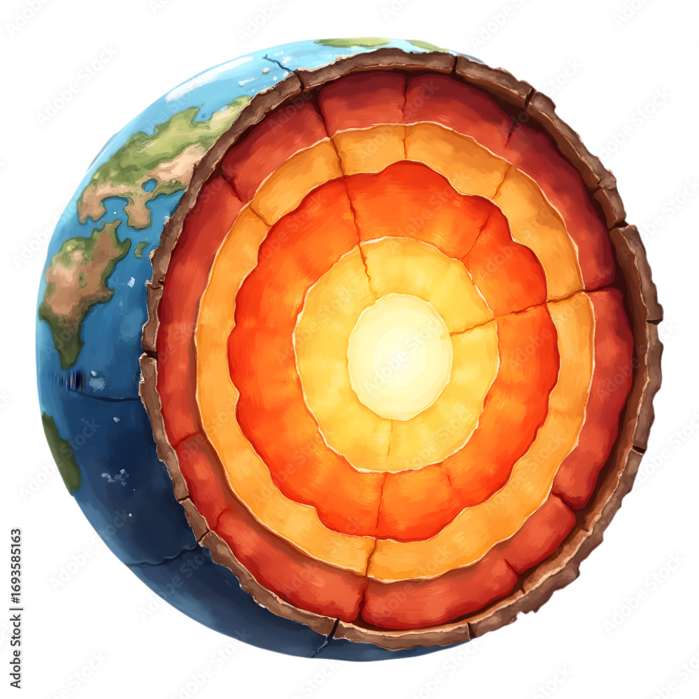 Cross-Section of Earth Showing Layers Including Core, Mantle, and Crust ...