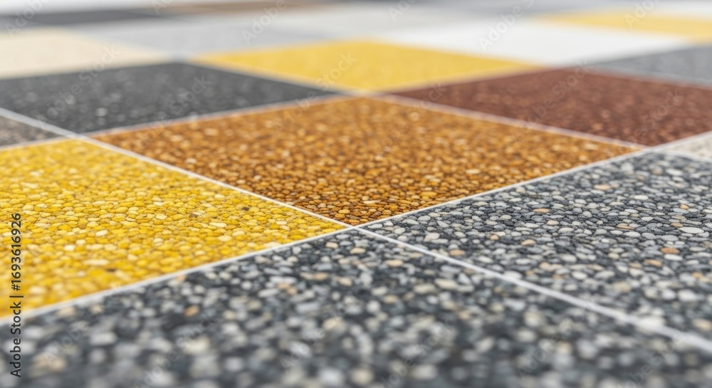 Close-up view of colorful resin bound gravel samples, showcasing ...