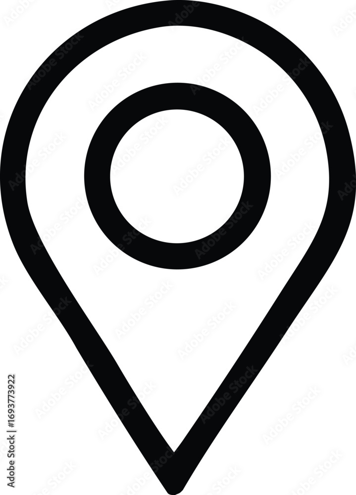 Simple outline pin icon represents location marker for navigation maps ...