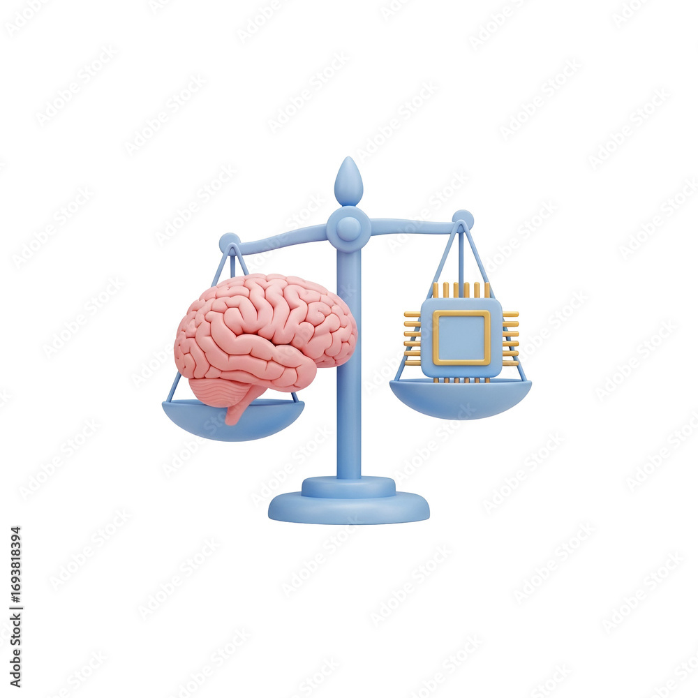 Human Brain vs AI Chip on Balance Scale, Illustrating Intelligence ...