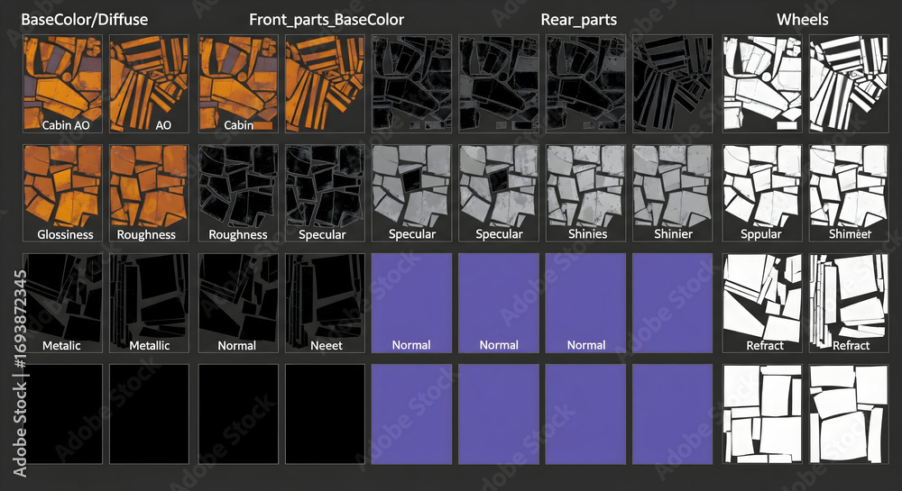 Detailed 3D model textures and maps for game development and digital ...