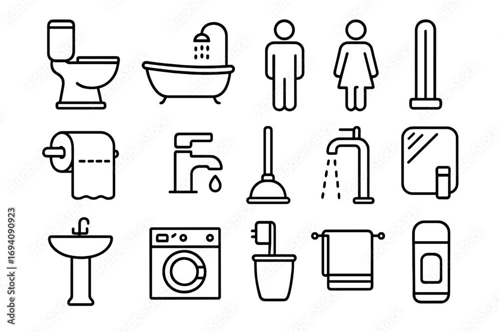 Bathroom and toilet line icon collection. Vector outline signs for ...