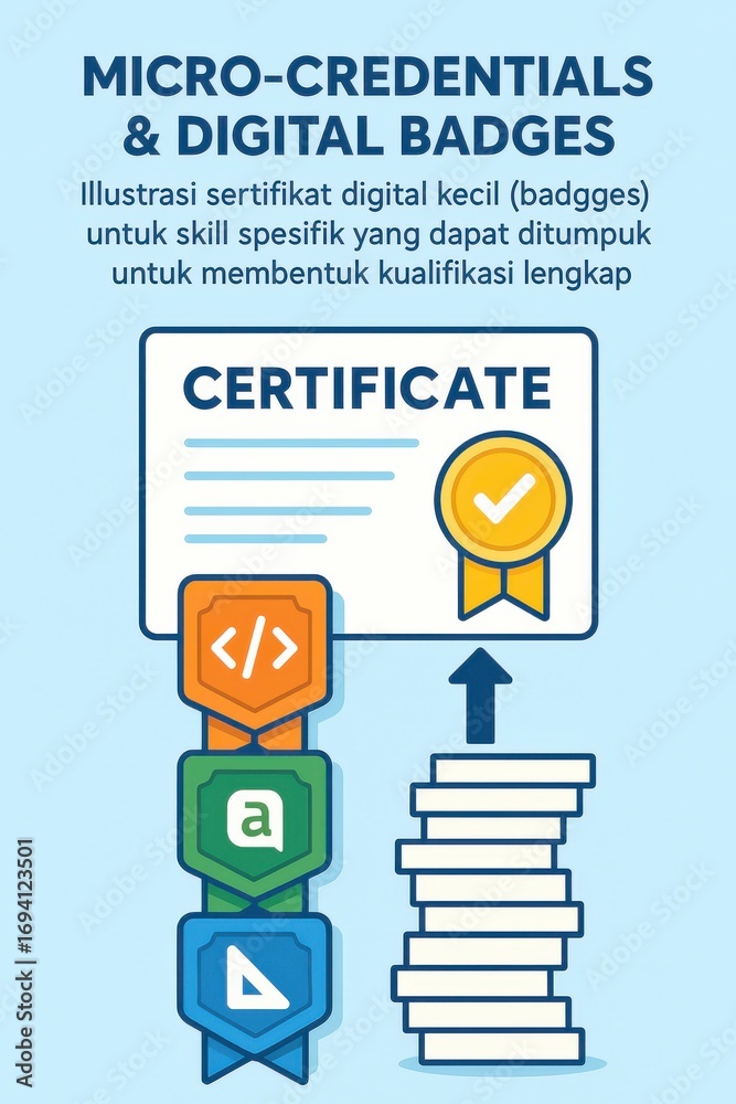 Micro-credentials and digital badges illustration representing ...