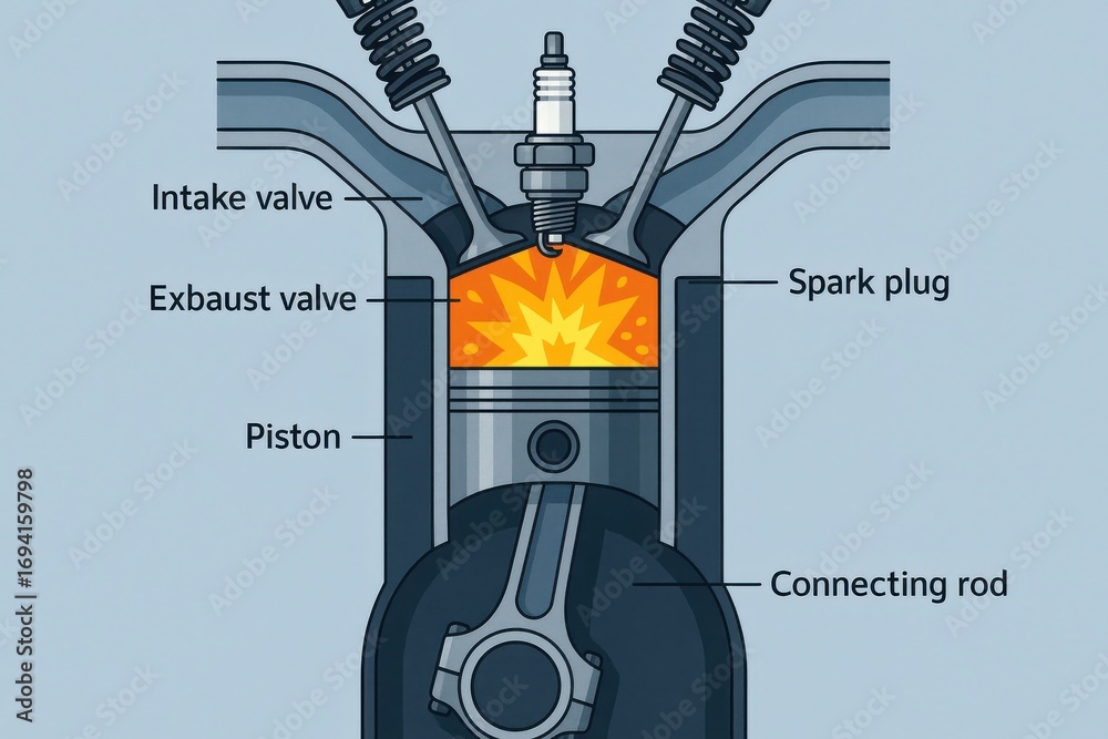 Internal combustion engine cross-section diagram, illustrating the ...