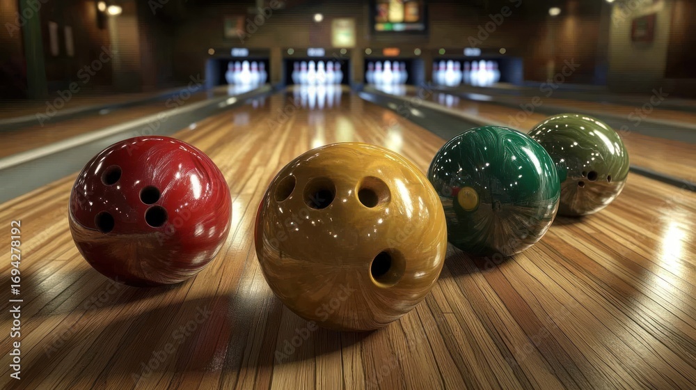 Illustration Stock Colorful bowling balls lined up on bowling alley ...