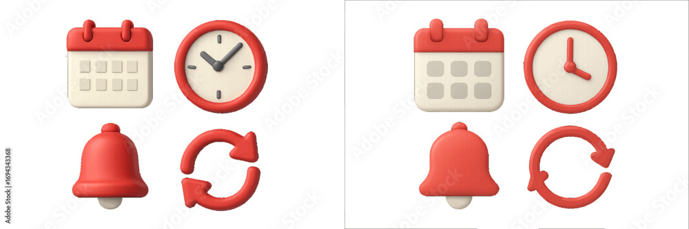 Modern 3D rendered calendar clock bell refresh symbols for user ...
