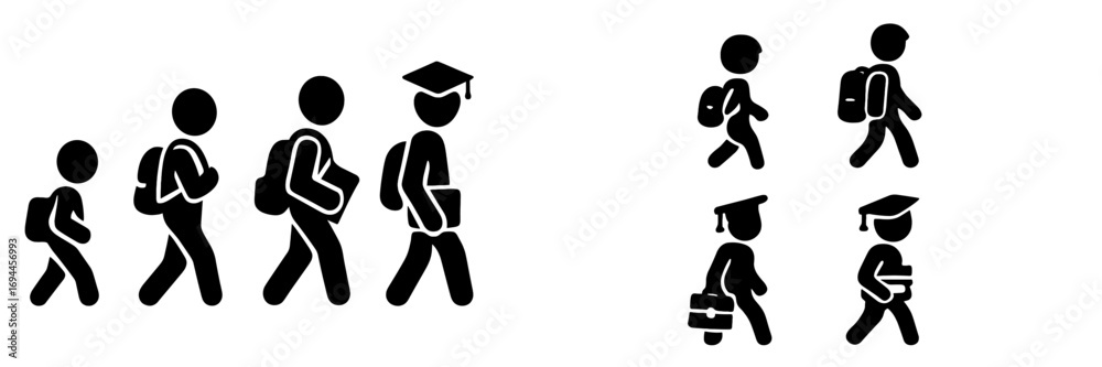 Student life cycle icon set showing educational progression from ...