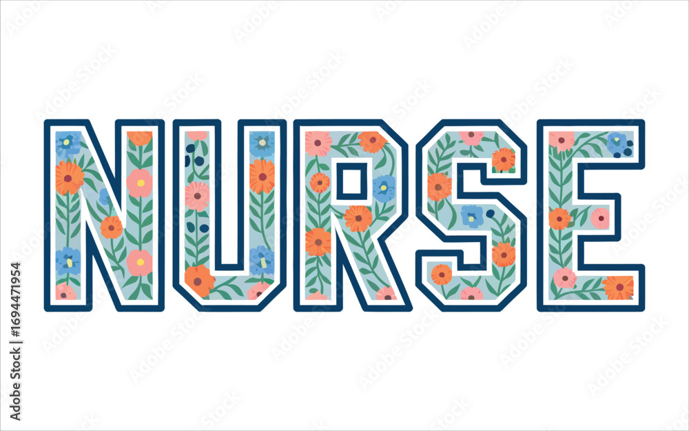 Floral Nurse Word Art Stock Vector | Adobe Stock