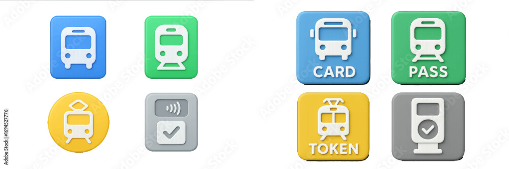 Modern public transportation payment method icons and transit vehicle ...