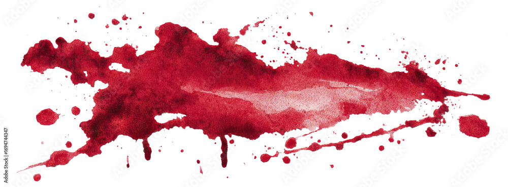 Red blood stain with splatter and drops, isolated on transparent cutout ...