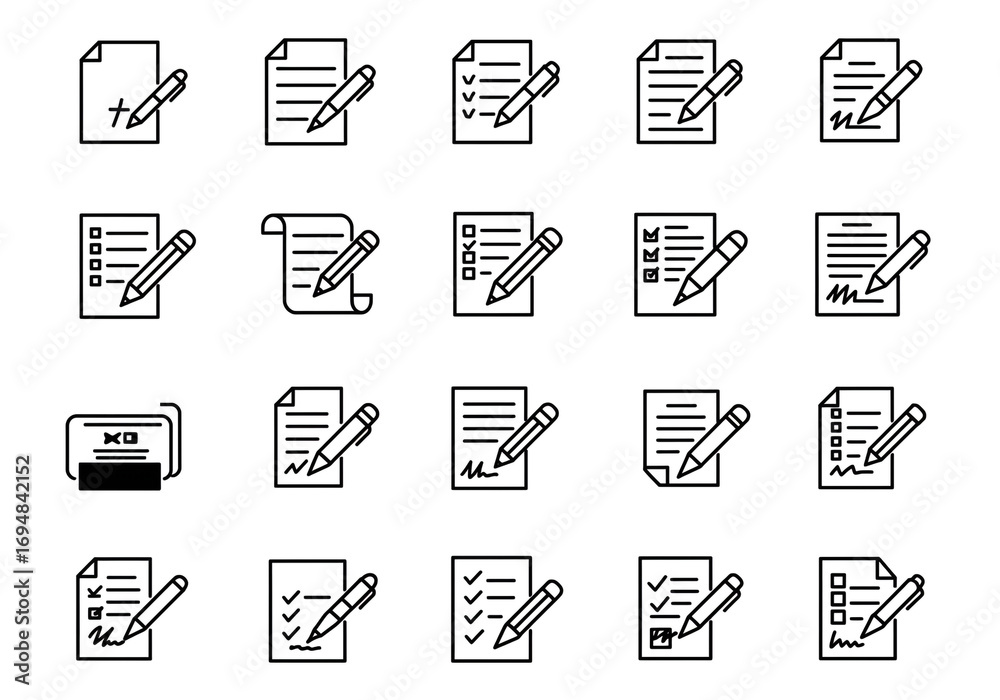 Contract signing and document icons representing agreements, checklists ...