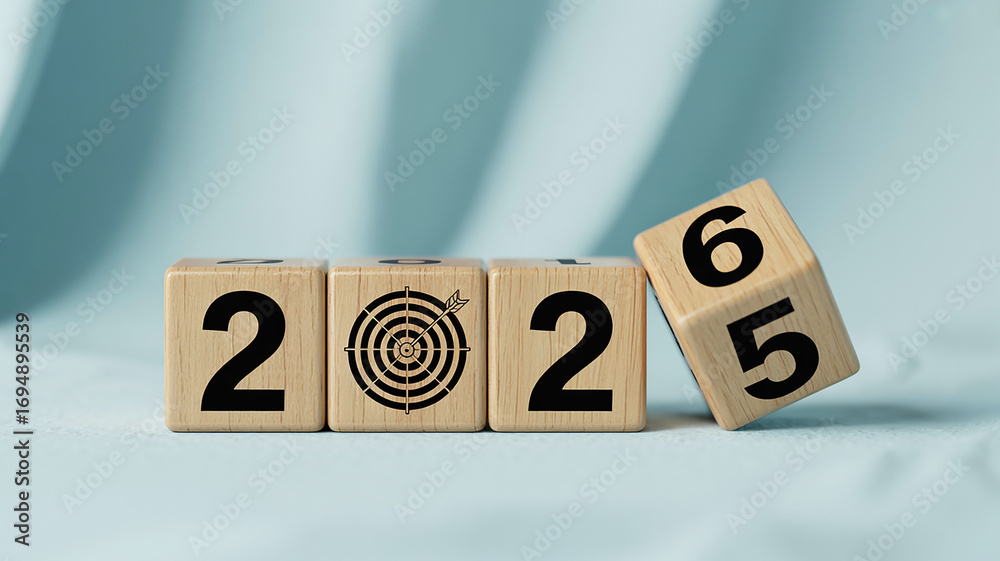 Flipping Wooden cube block for change 2025 to 2026, Countdown to 2026 ...