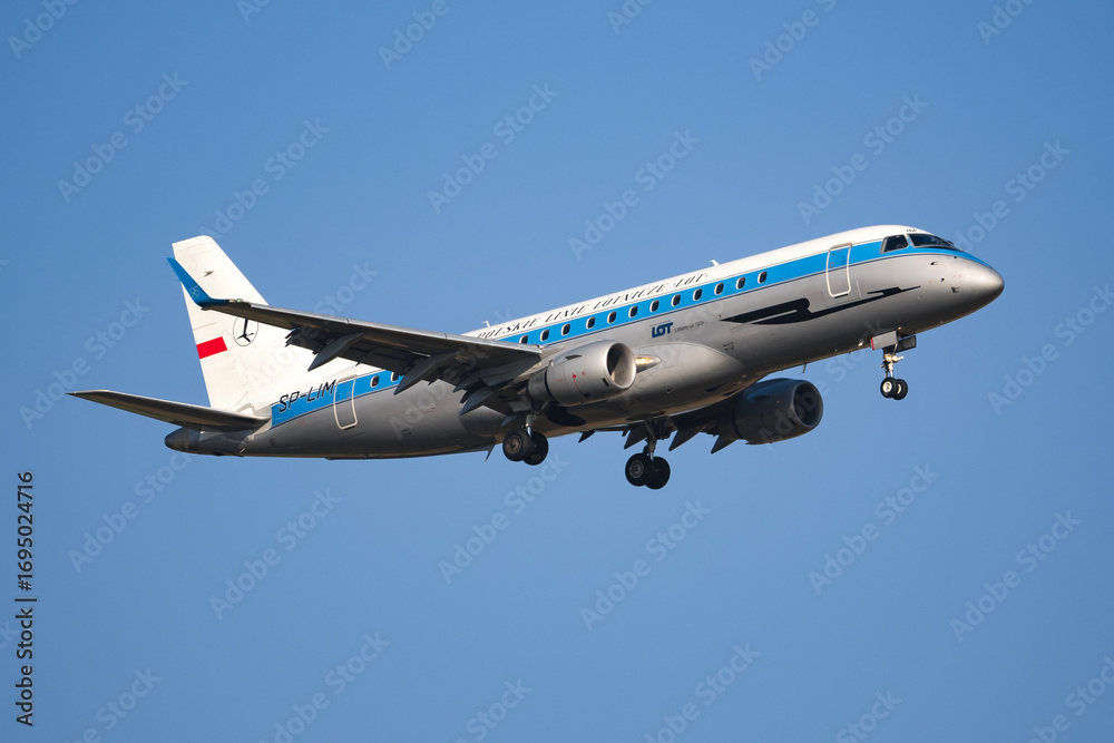 PRAGUE, Czech Republic - September 9, 2025: LOT (Retro Livery) Embraer ...