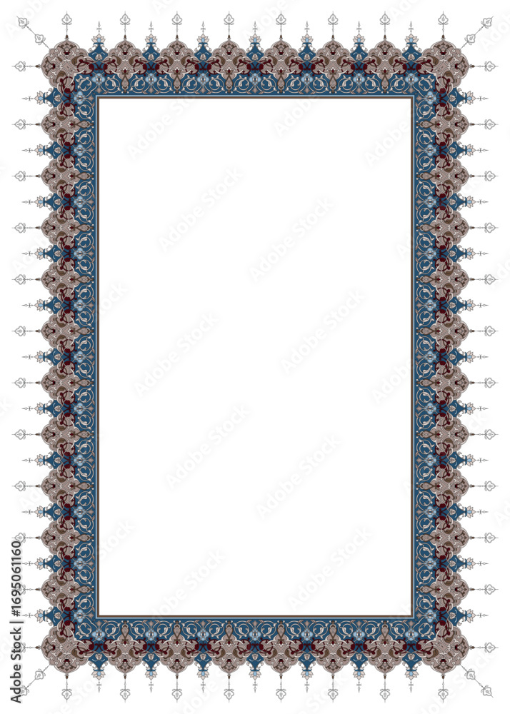 This frame is designed in blue and brown colours an Arabic style ...