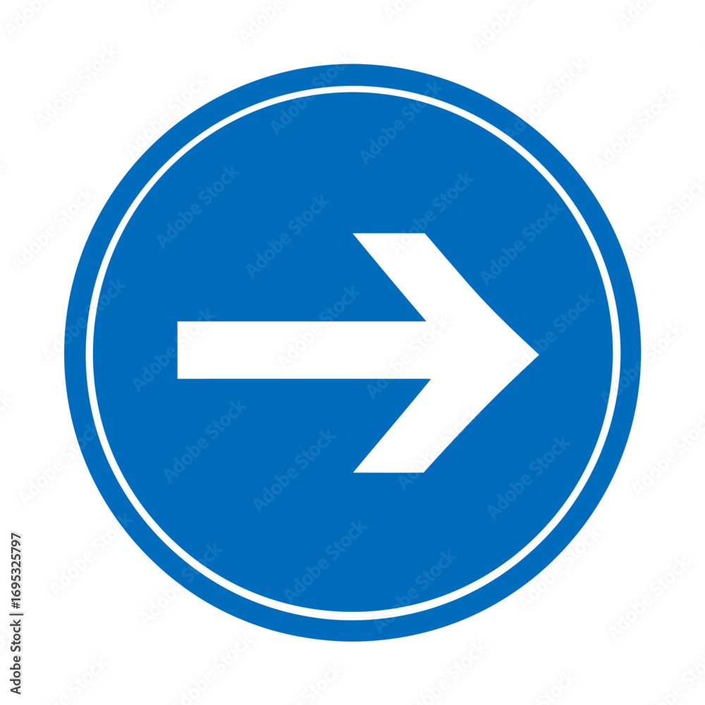 Clear blue circular road sign with a prominent white right arrow symbol ...