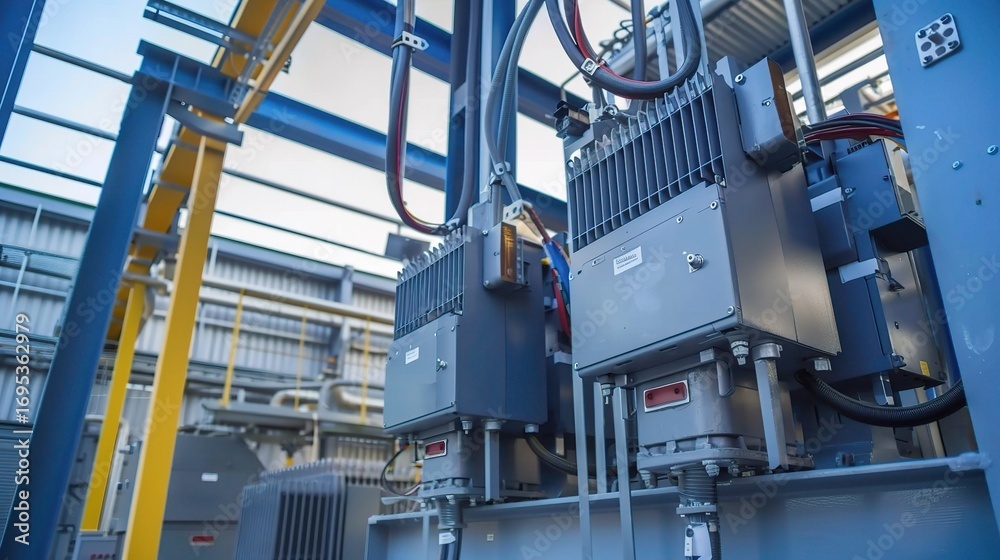 Power transformer with a robust metallic gray body and large cooling ...