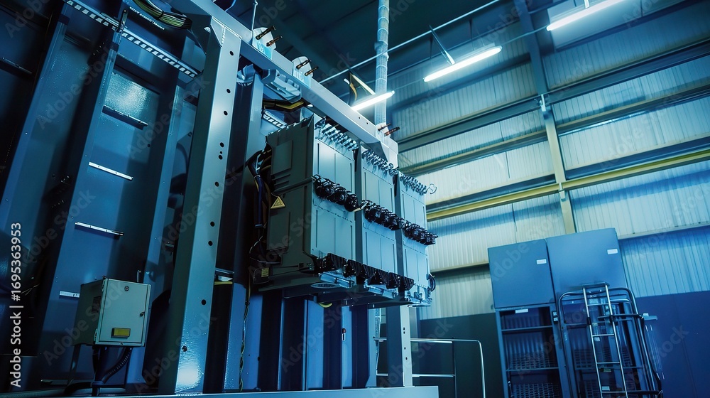 Стокова ілюстрація Power transformer with a robust metallic gray body ...